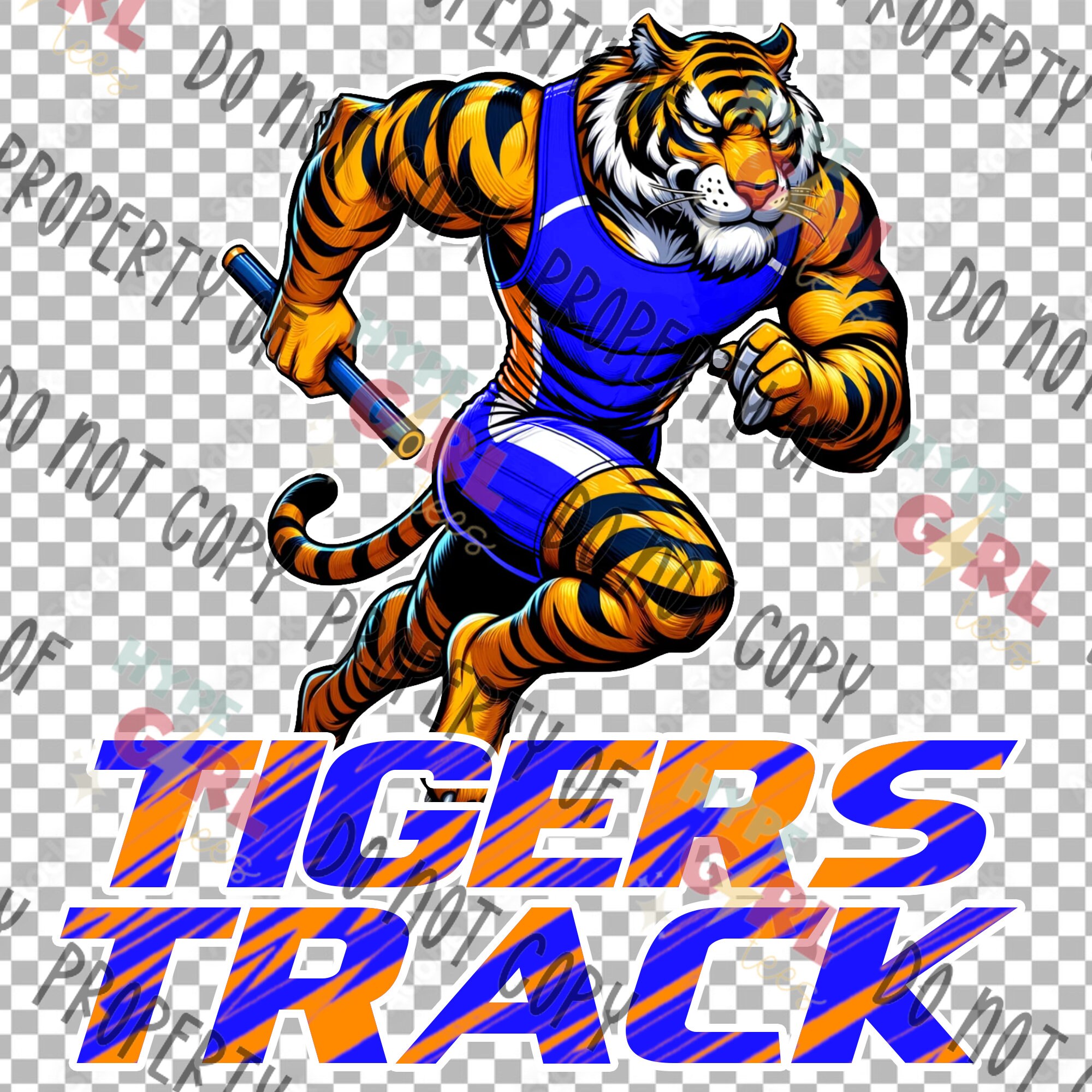 Tigers Track Mascot PNG Digital File. Blue & Orange Variant. OTHER ...