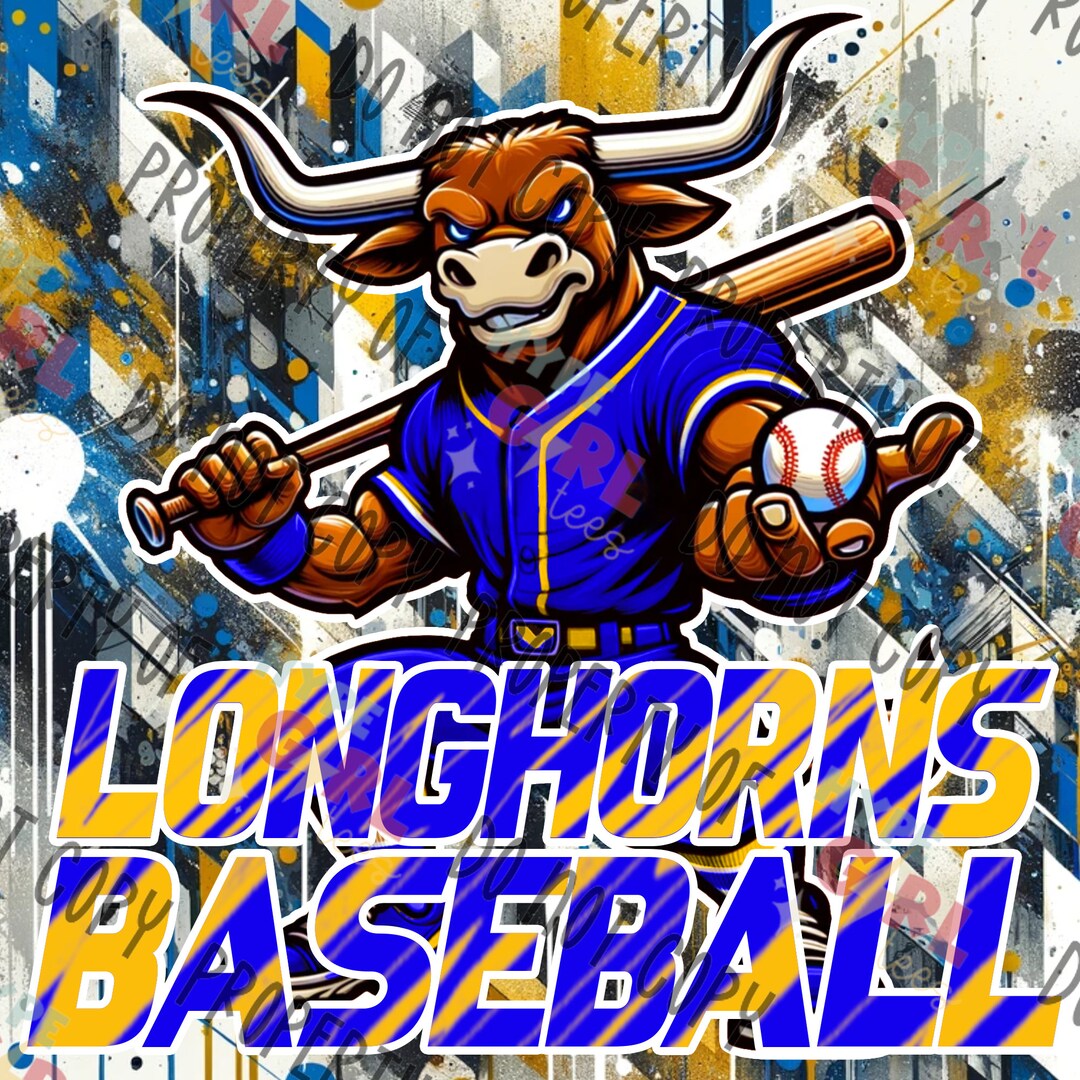 Longhorns Baseball Mascot PNG Digital File. Blue & Gold Version, Other ...