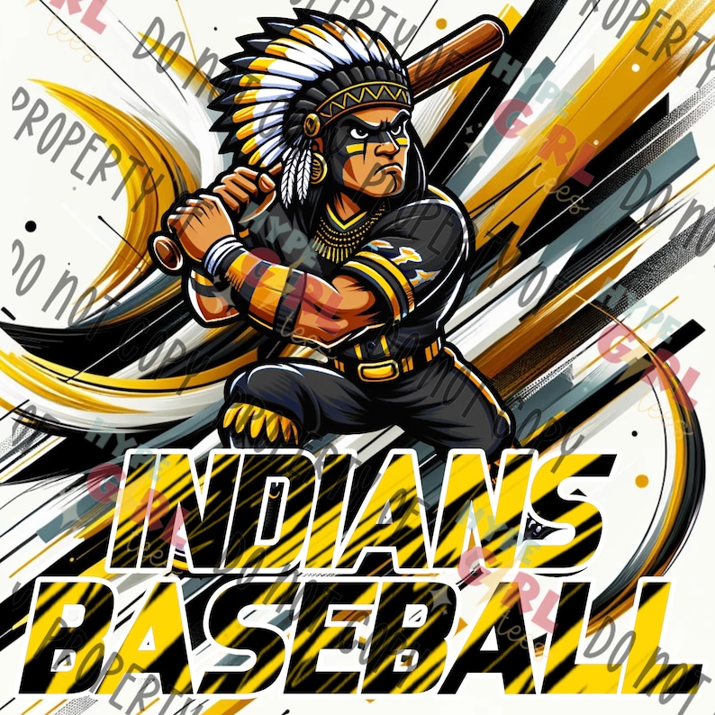 Indians / Warriors Baseball Mascot PNG Digital File. Black & Gold ...