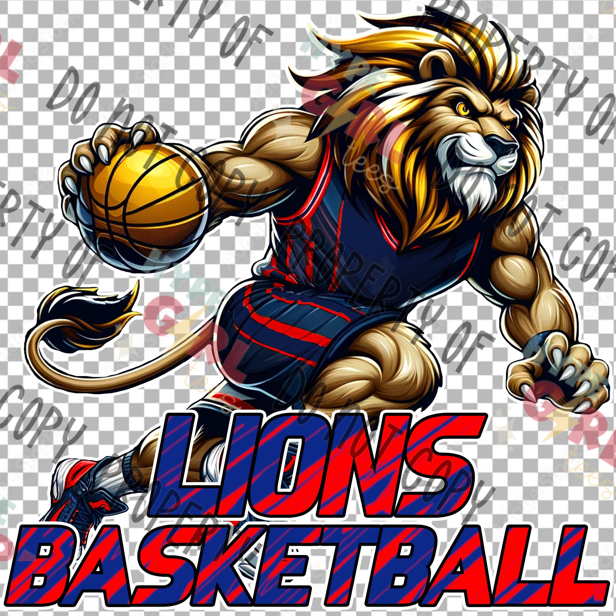 Lions Basketball Mascot PNG, Digital File. Lion Logo. Blue & Red ...