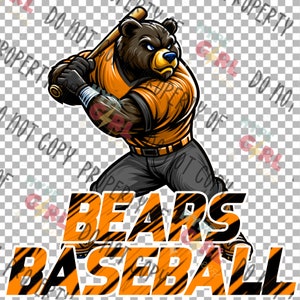 Bears Baseball Mascot PNG Digital File. Orange & Black Variant OTHER ...