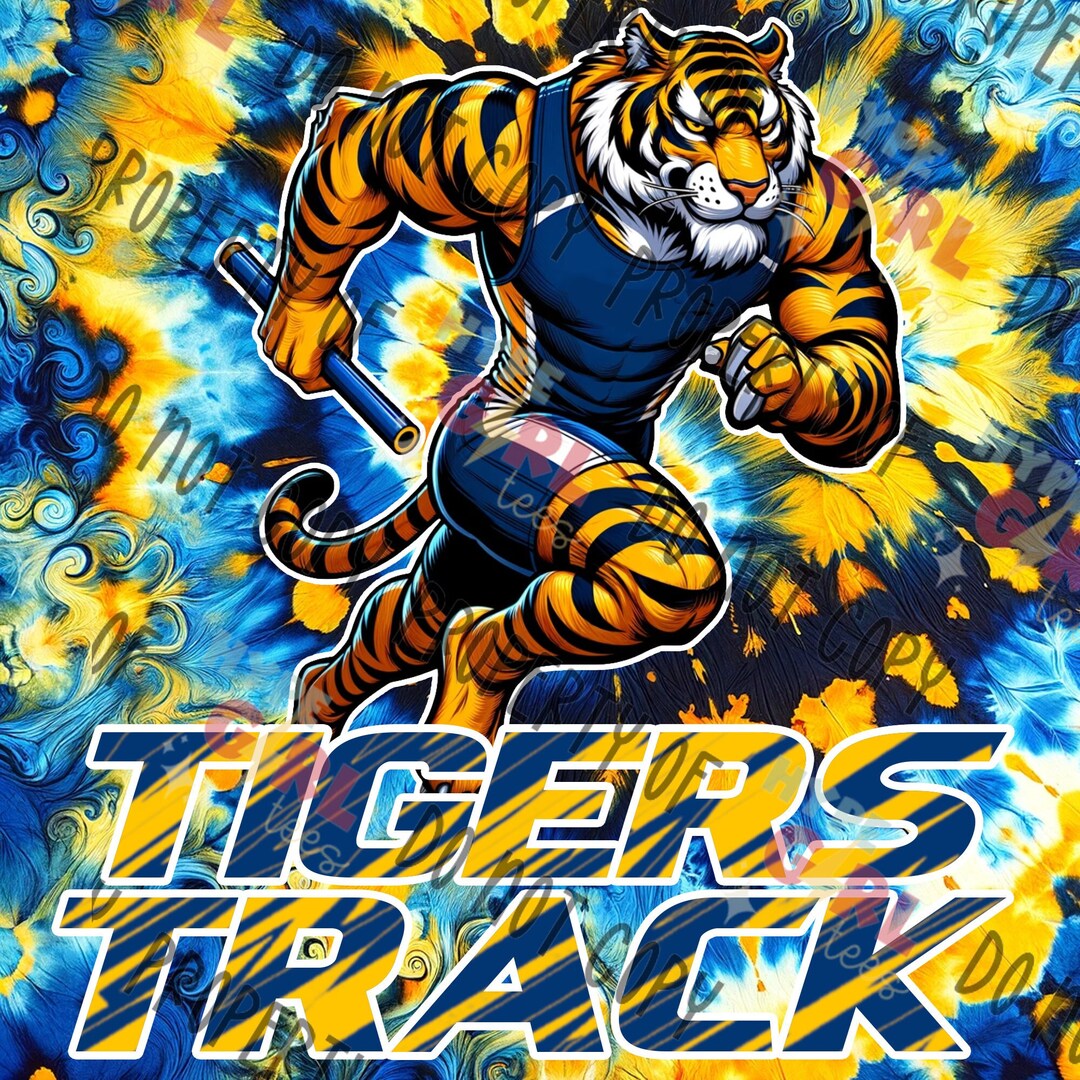 Tigers Track Mascot PNG Digital File. Blue & Yellow Variant. OTHER ...