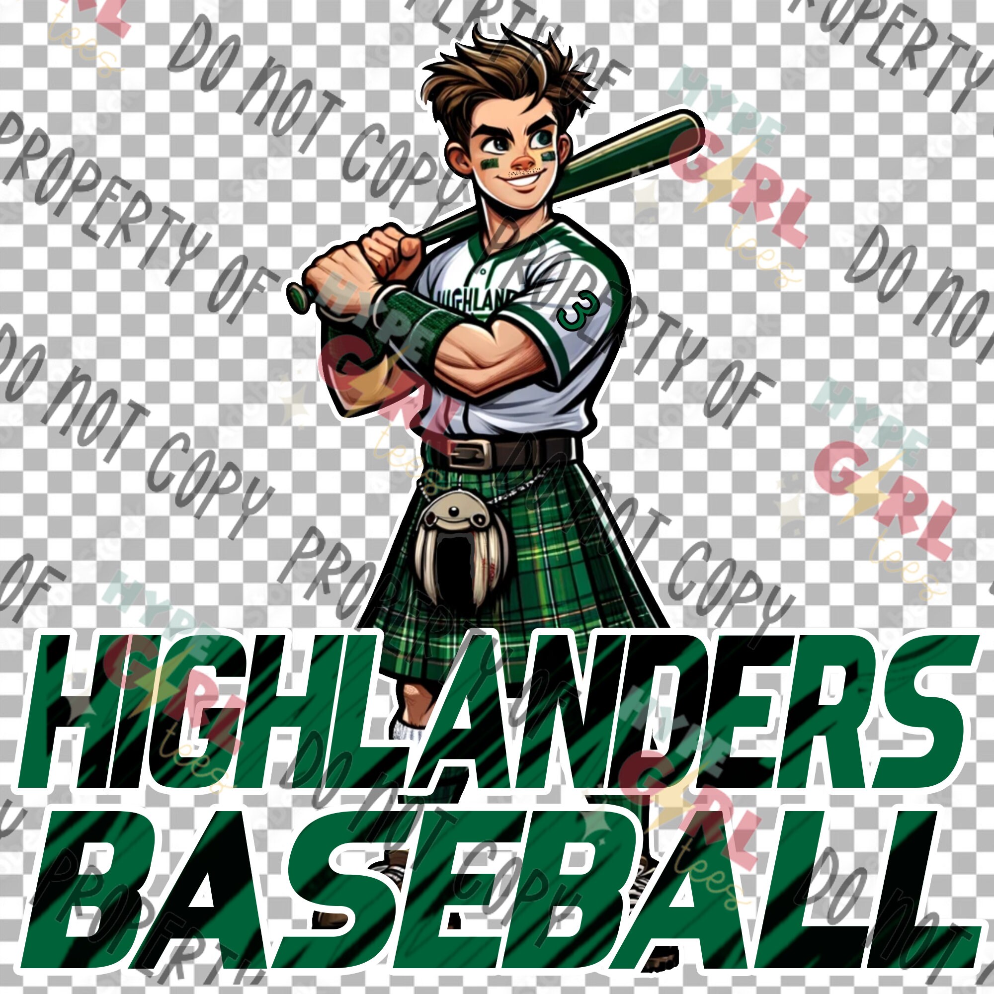 Highlanders Baseball Design PNG Digital File. Green & White Variation ...