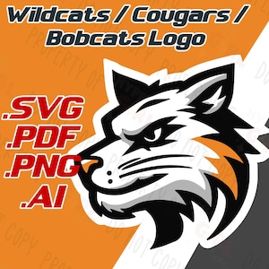 Wildcat / Cougar / Bobcat Logo SVG + PNG, Instant Download. Editable ...