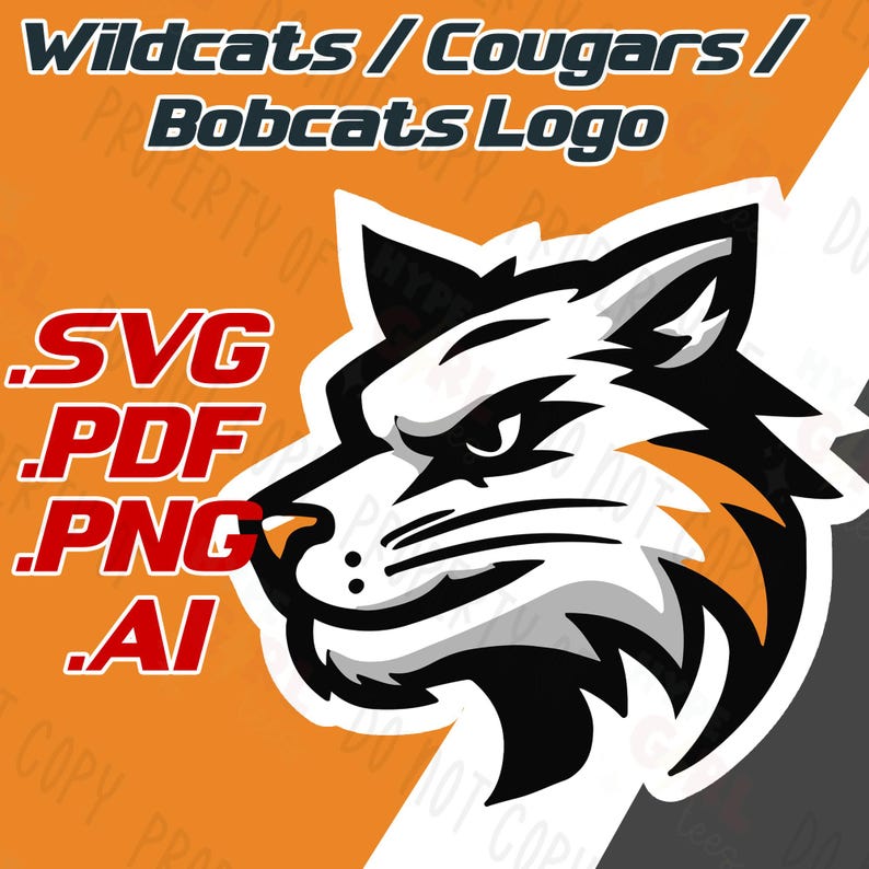 Wildcat / Cougar / Bobcat Logo SVG + PNG, Instant Download. Editable ...