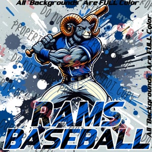 Rams Baseball / Softball Mascot Design PNG Digital File. Blue & White ...
