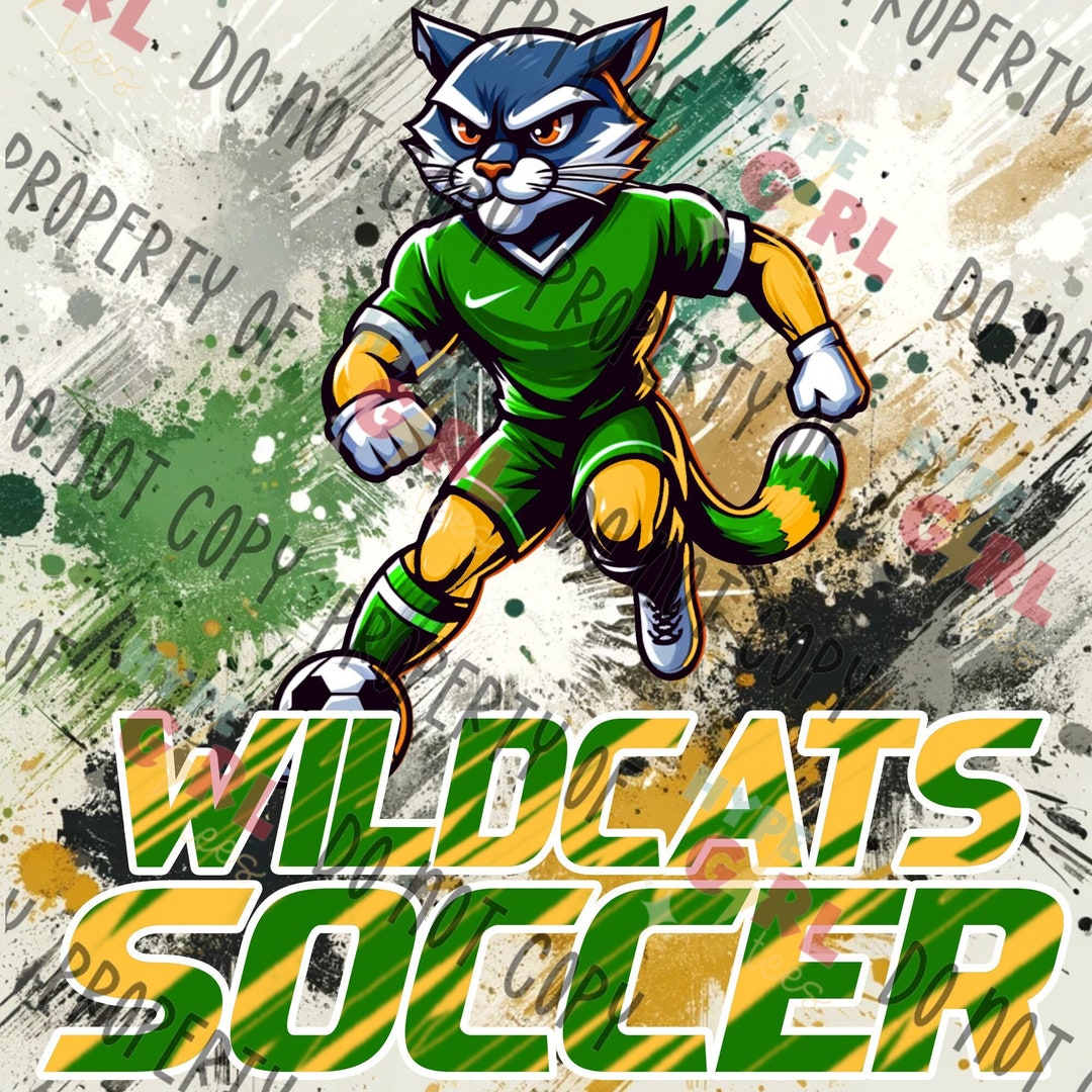 Wildcat / Bobcat Soccer Mascot PNG, Green & Gold Version. OTHER Colors ...