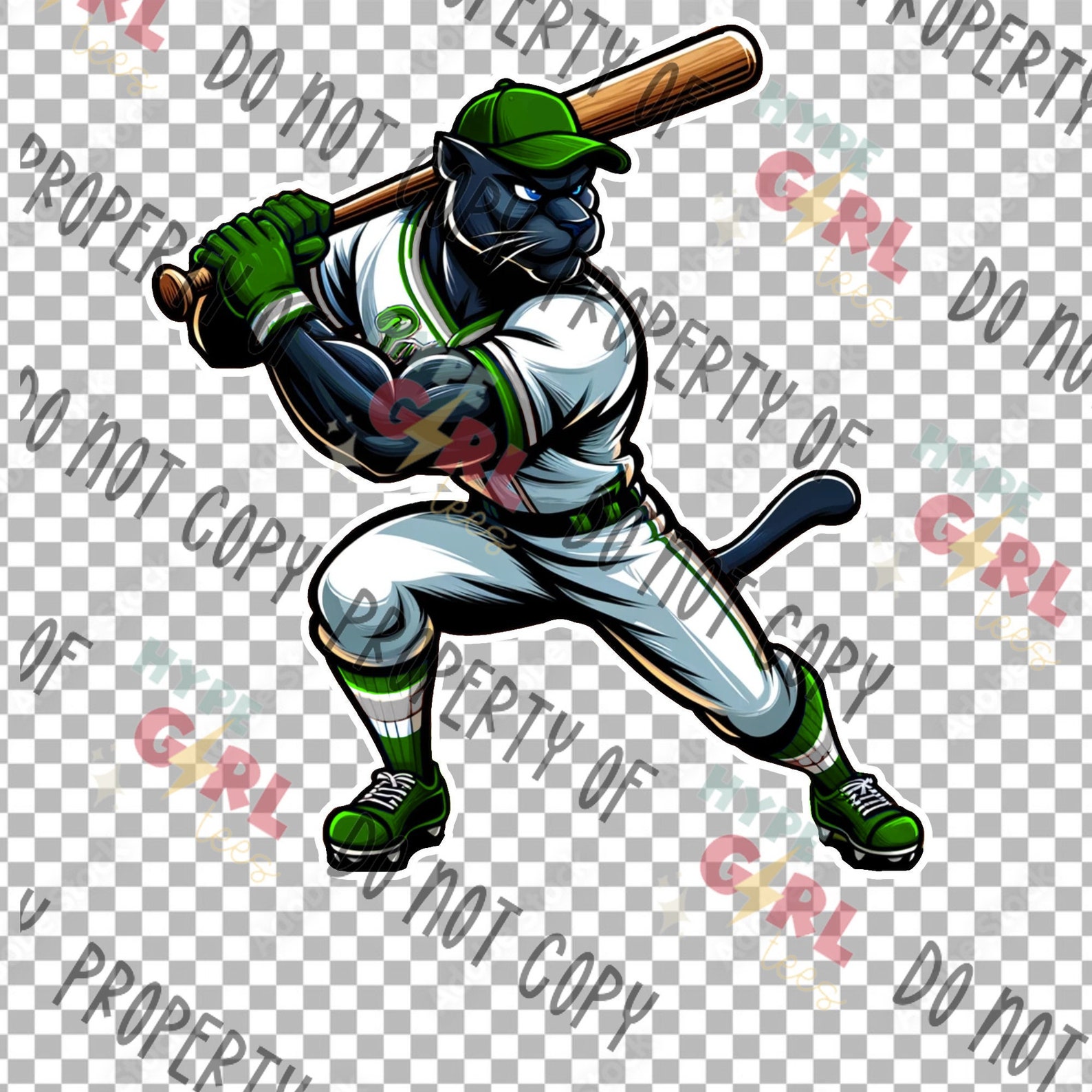 Panther Baseball Mascot PNG Digital File. Green & White Variant. OTHER ...