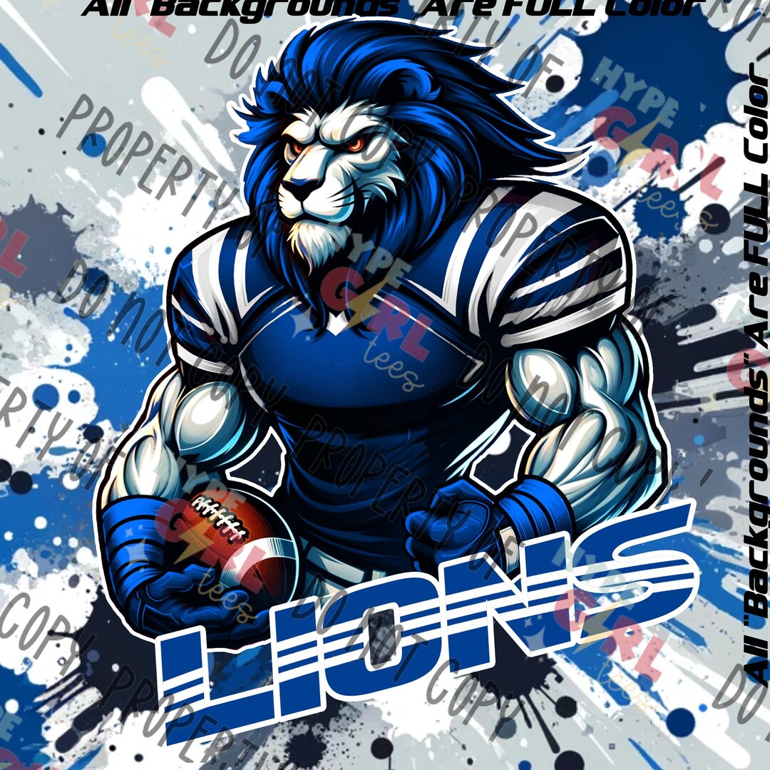 Lions Football Mascot Design PNG Digital File Blue & White Variation ...