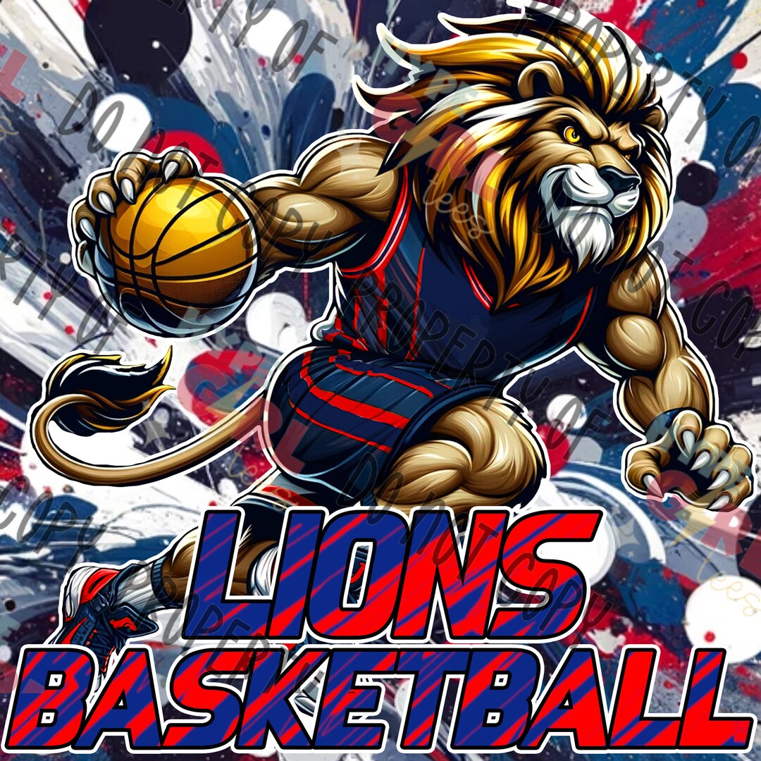 Lions Basketball Mascot PNG, Digital File. Lion Logo. Blue & Red ...