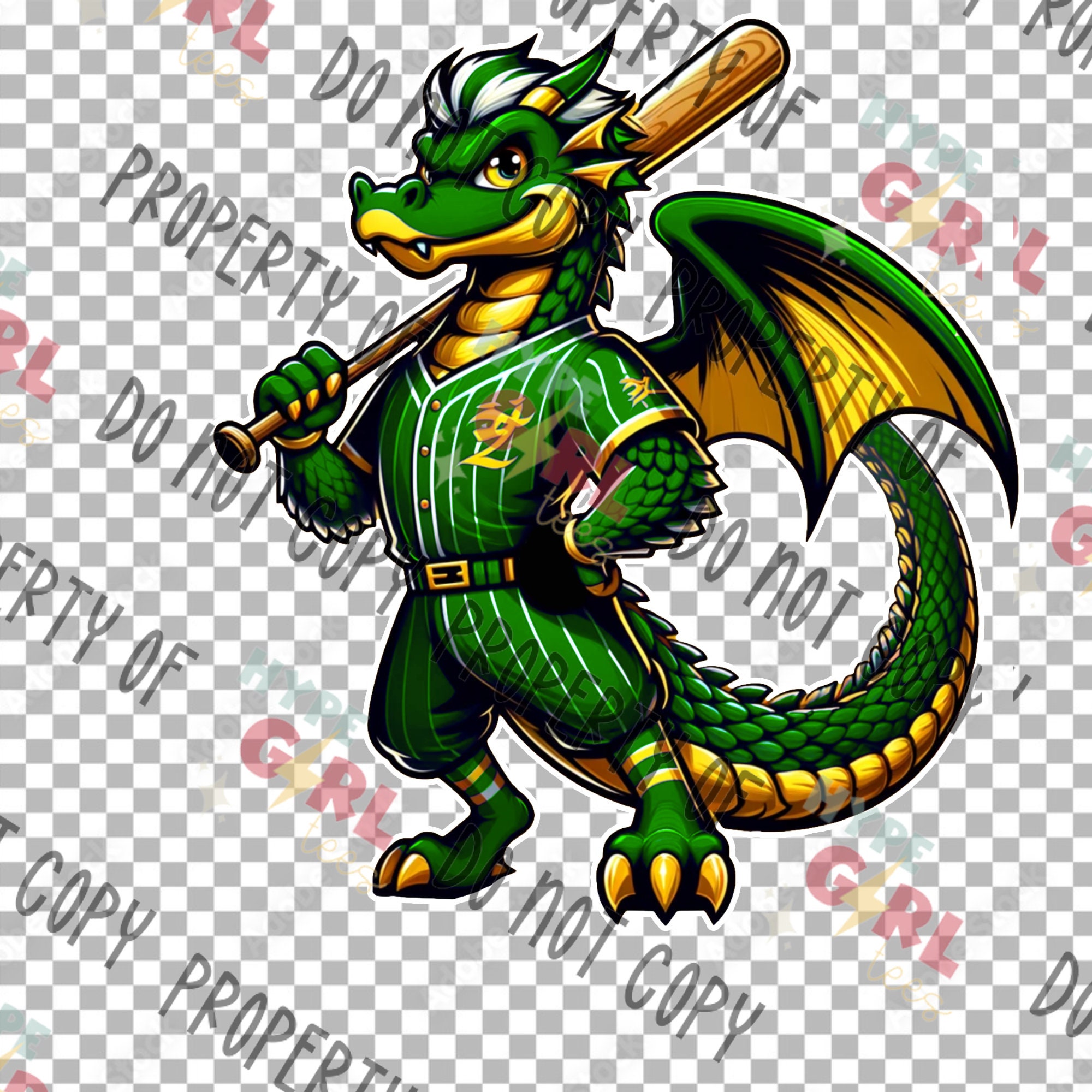 Dragons Baseball / Softball Mascot PNG Digital File. Green & Gold ...