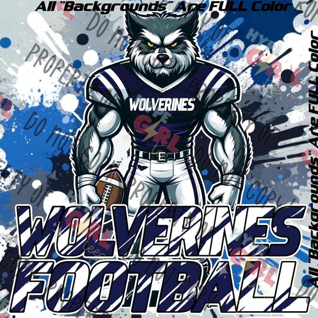 Wolverine Football + Wolves Football PNG Digital File. Navy & White ...