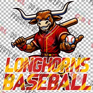 Longhorns Baseball Mascot PNG Digital File. Red & Gold Version, Other ...