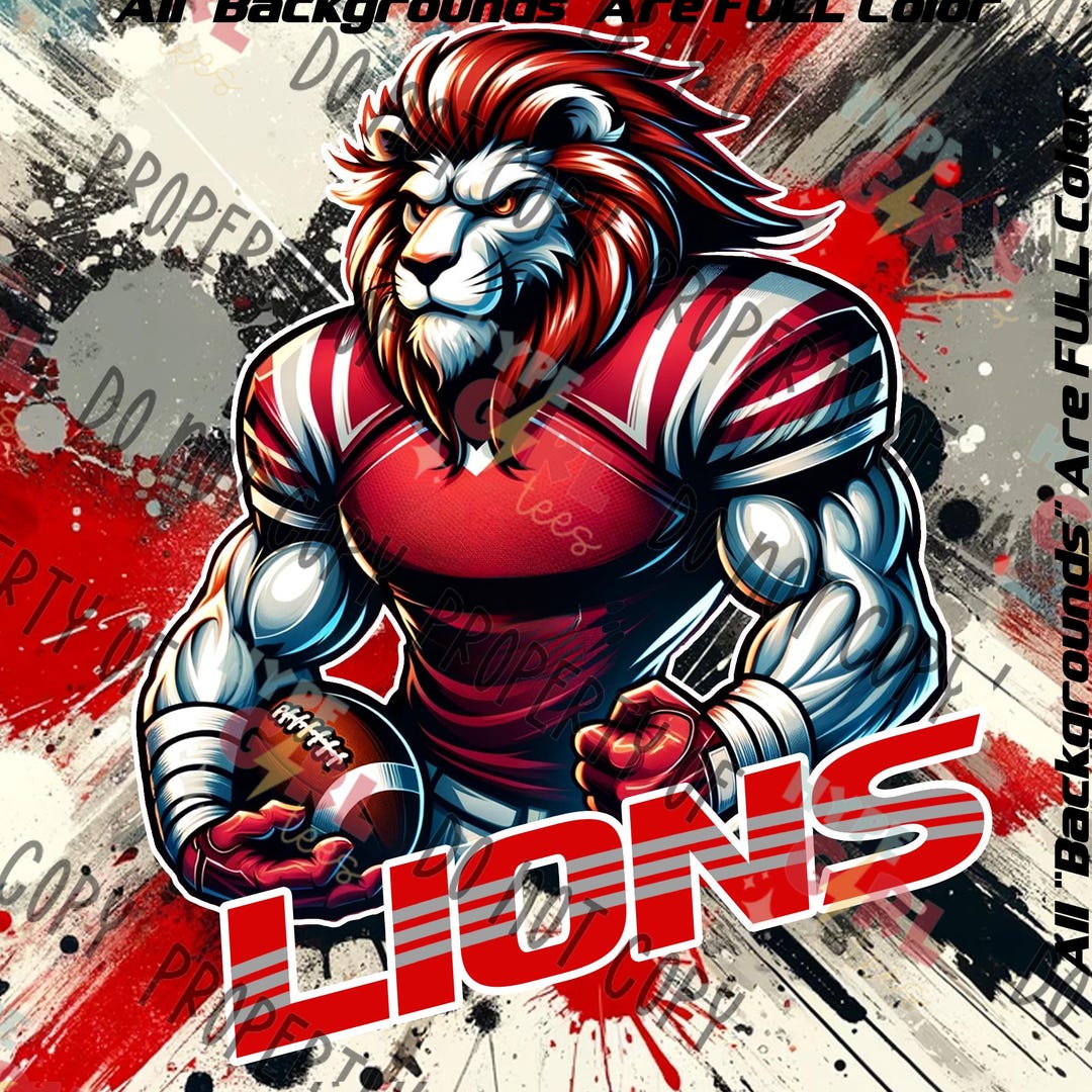 Lions Football Mascot Design PNG Digital File Red Variation. Contact Us ...