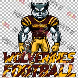 Wolverine / Wolves / Timberwolves Football PNG Design. Maroon & Gold ...