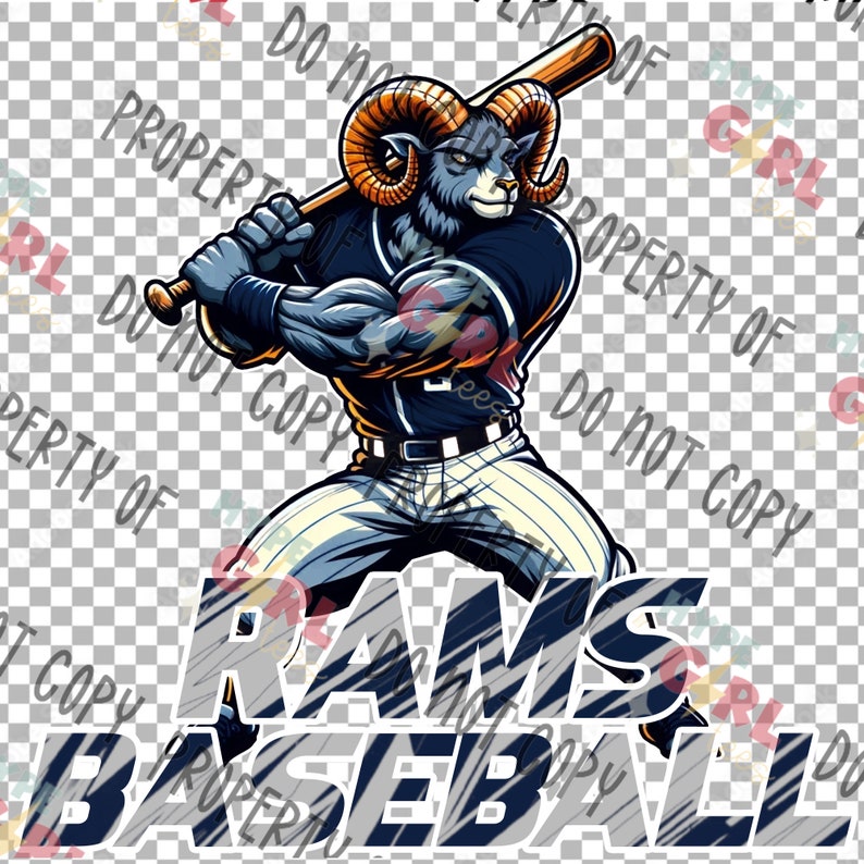 Rams Baseball / Softball Mascot Design PNG Digital File. Navy & White ...