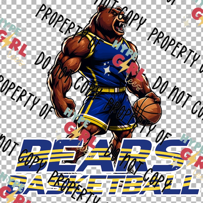 Bears Basketball Mascot PNG, Digital File. Bears Logo. Blue & Yellow ...