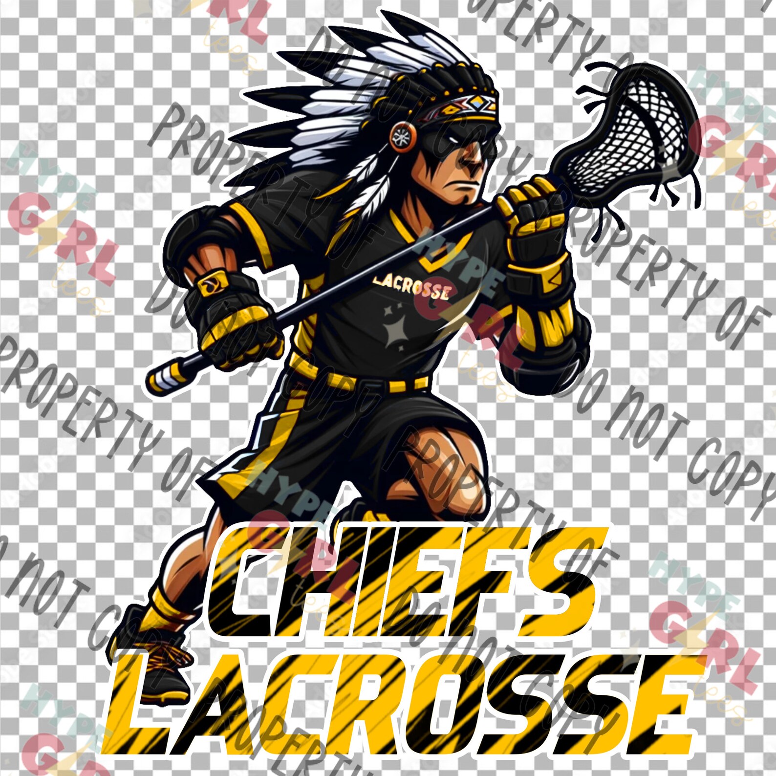 Indians / Warriors / Chiefs Lacrosse Design PNG Black & Gold Variation ...