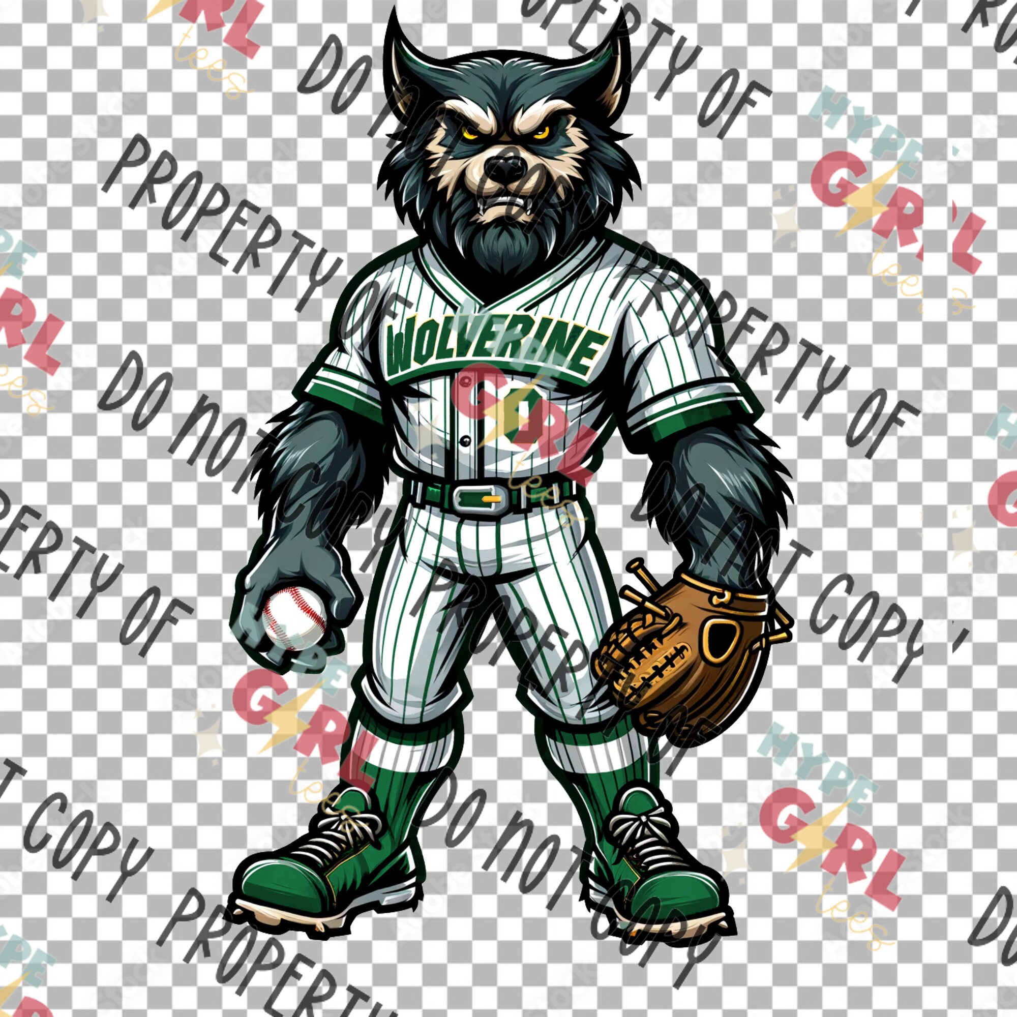 Wolverine Baseball Mascot PNG Digital File. Green & White Variant ...