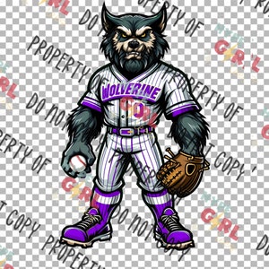 Wolverine Baseball Mascot PNG Digital File. Purple & White Variant ...