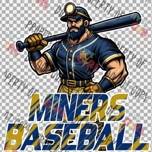 Miners Baseball Mascot PNG Digital File. Navy & Vegas Gold Variant ...