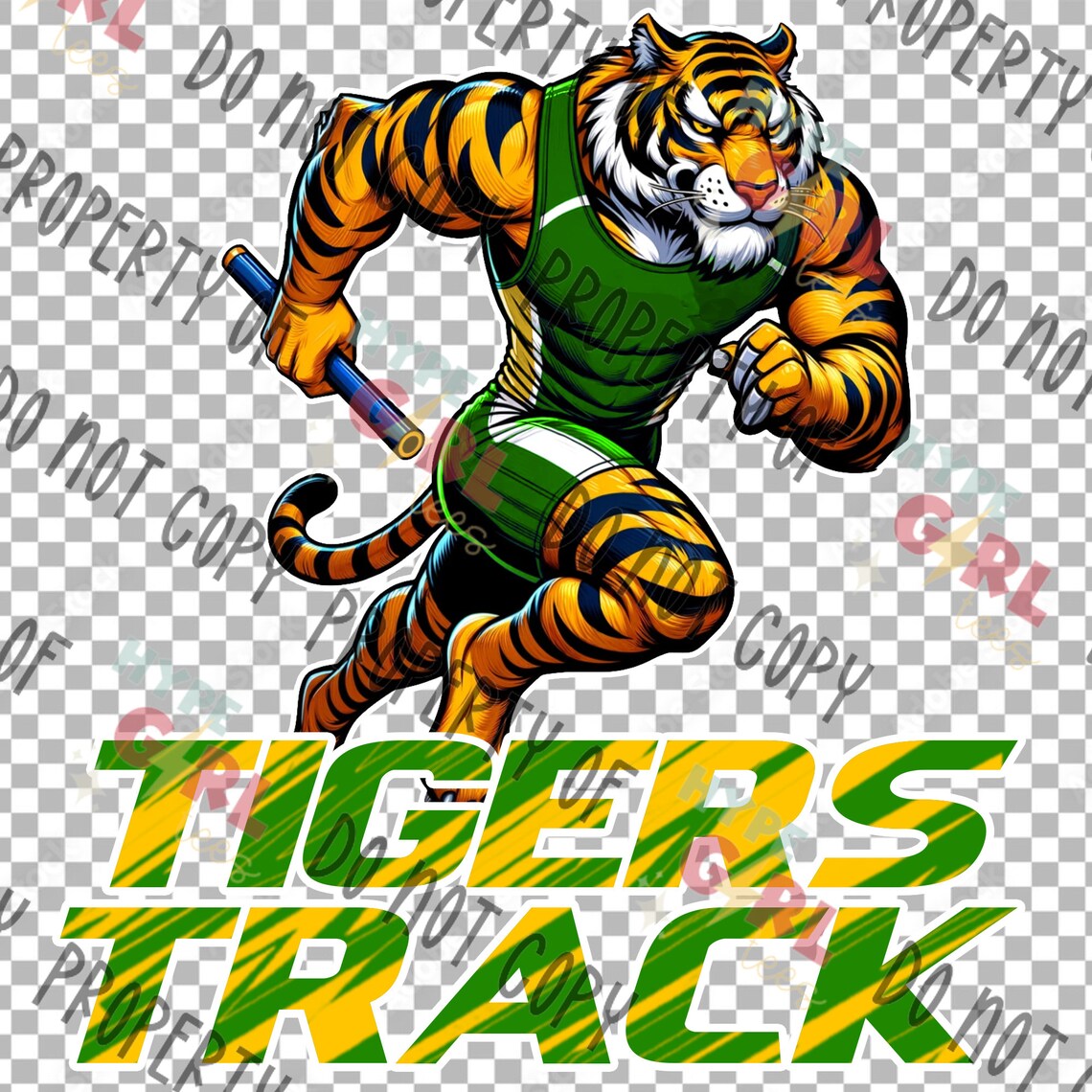 Tigers Track Mascot PNG Digital File. Green & Gold Variant. OTHER ...