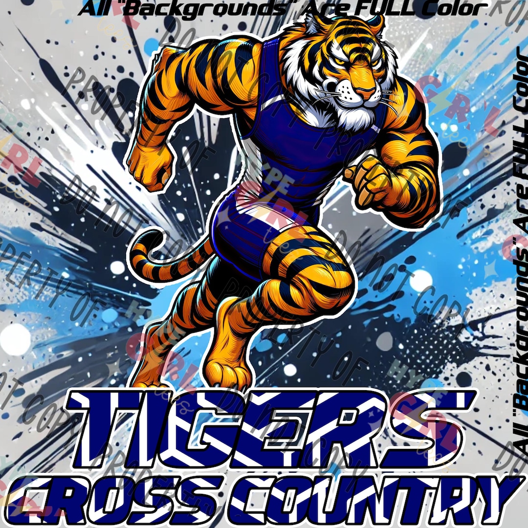 Tigers Track / Cross Country Mascot PNG Digital File. Blue & White ...