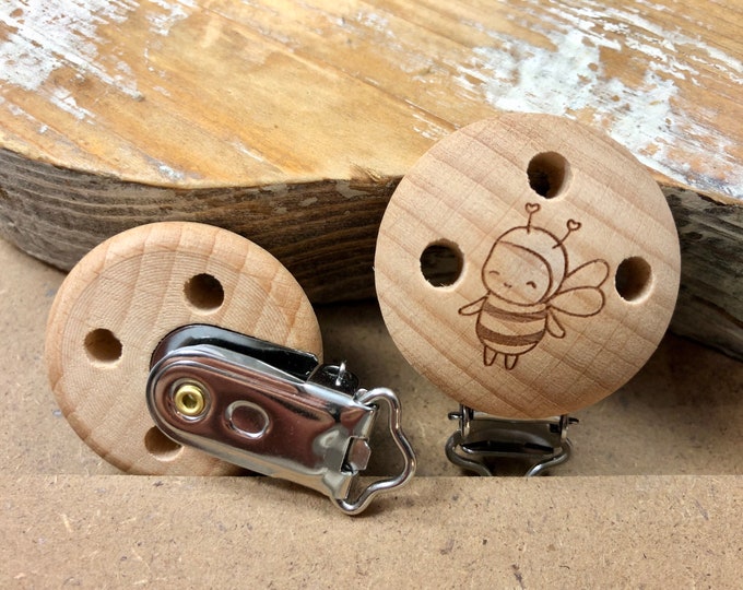 Wooden Clip With Motif, Bee, Bumblebee, Wooden Clip With Engraving ...