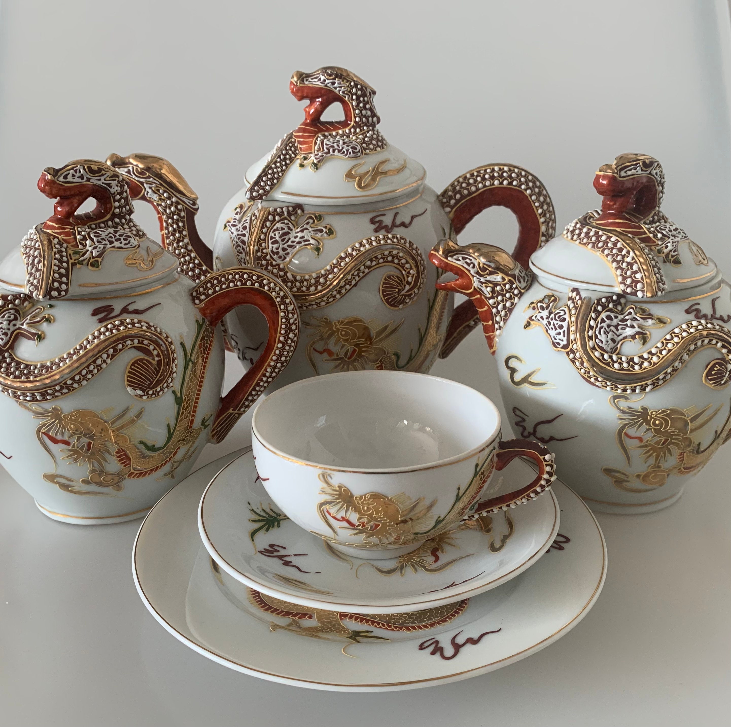 JAPANESE LITHOPHANE Tea Set 12 Pcs Dragon Ware GEISHA Teapot - Etsy