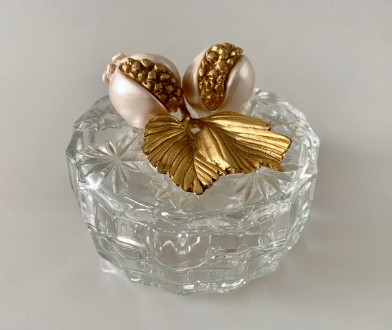 RARE Antique Victorian Heavy Cut Glass Lidded Trinket… - Gem