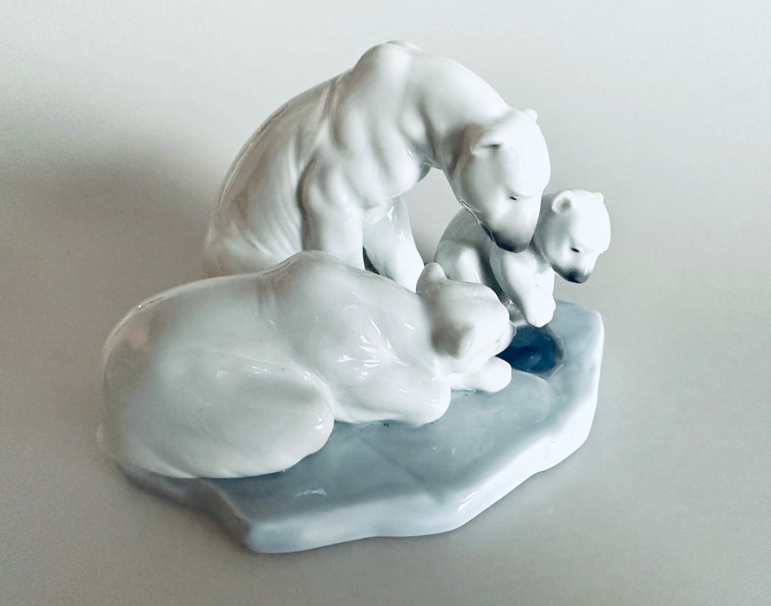 LLADRO 3 POLAR BEAR Family on Ice Porcelain Figurine Ornament Sculpture ...