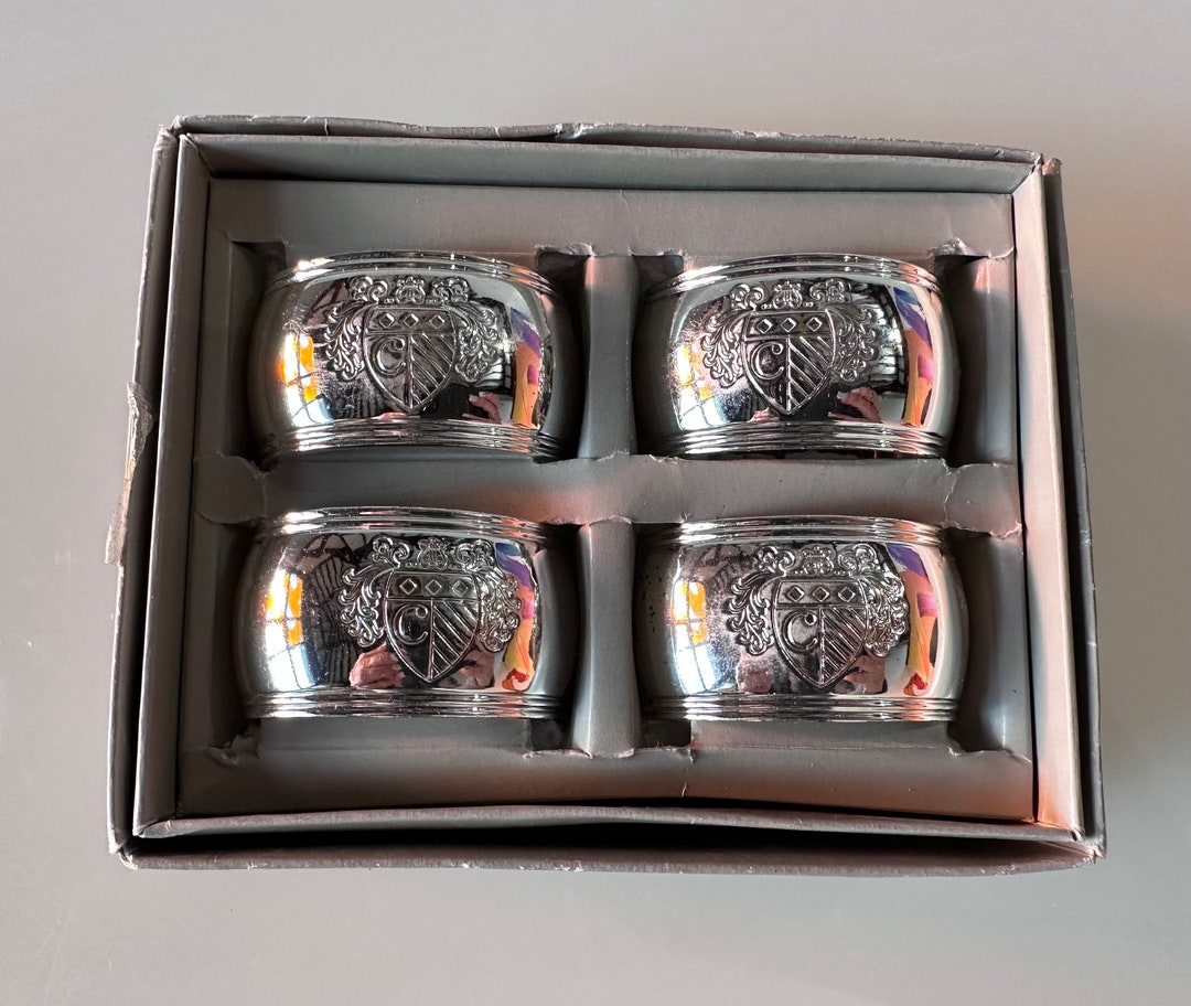 Napkin Rings 'crest' by Paul Costelloe, Silver Metal, in Original Box ...