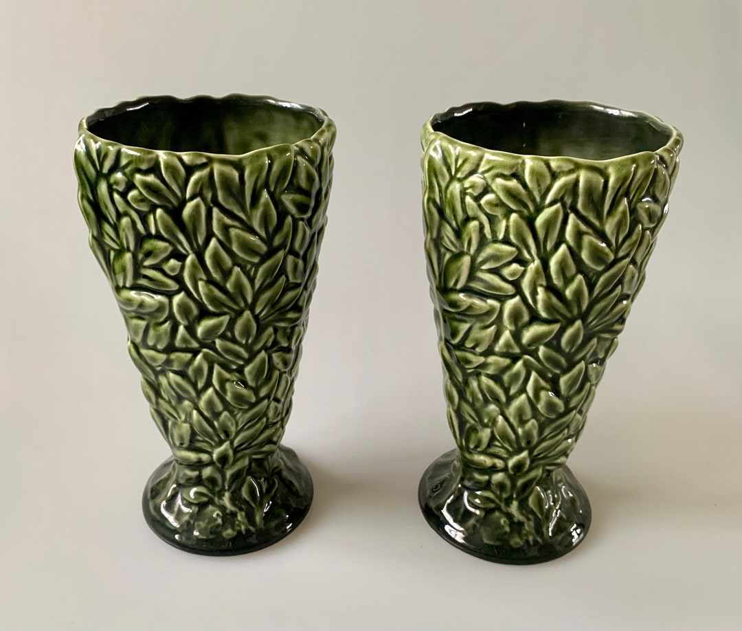 SYLVAC Large Tall Green Leaf Vase 4540 Mint, 2 Matching Available, Home Decor, Flower, Retro ...