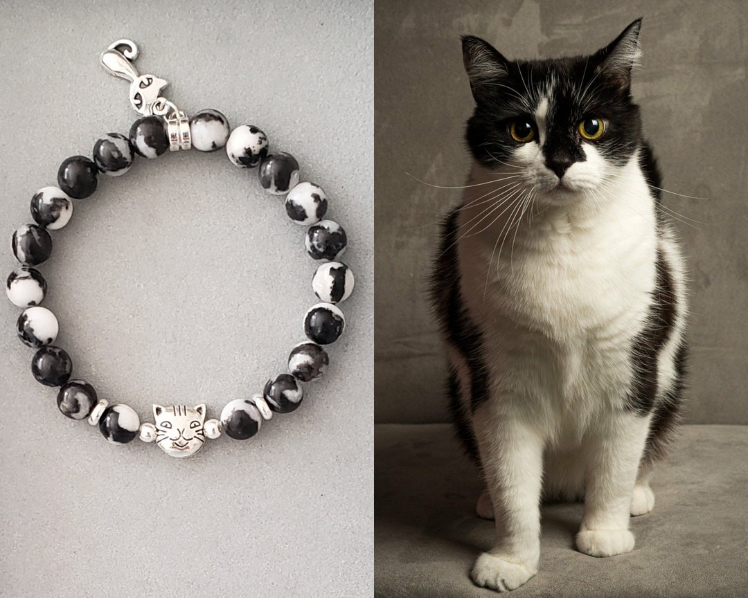 Black and White Cat Bracelet | Cat Lover Gift | Cat Memorial Bracelet ...