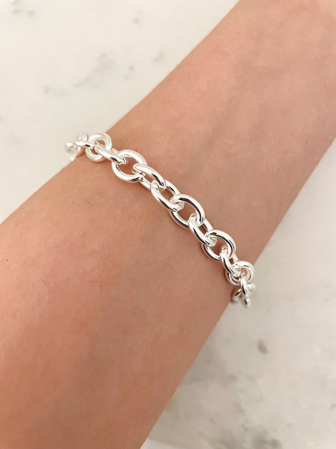 925 Sterling Silver Chunky Bracelet, Silver Chain Link Bracelet, Silver ...