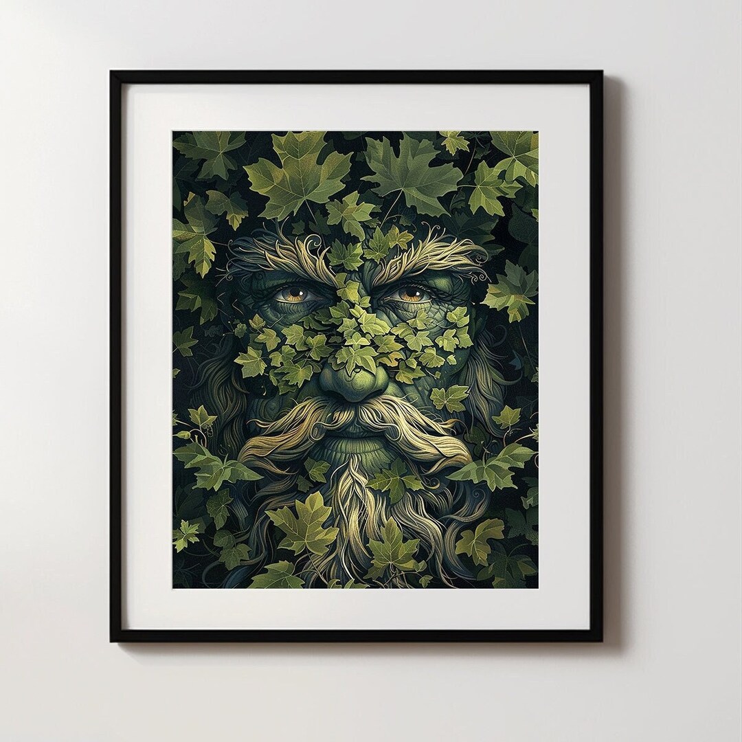 Green Man Print, Wiccan Spring Symbol, Foliate Head, Pagan Folklore ...