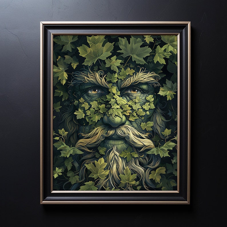 Green Man Print, Wiccan Spring Symbol, Foliate Head, Pagan Folklore ...