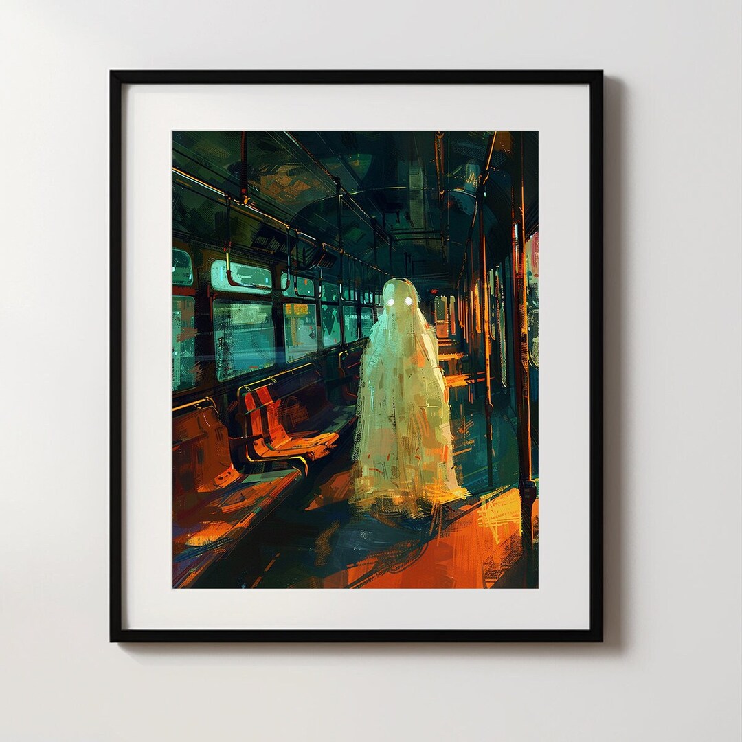Ghost on a Subway Print, Ghost in the Tube, Spooky Halloween Decor ...
