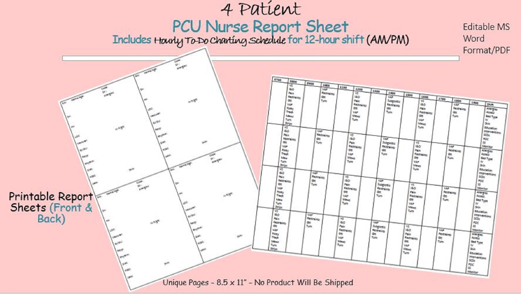 4 Patient Report Sheet Nurse Brain Great for PCU Progressive Care 12 Hr ...