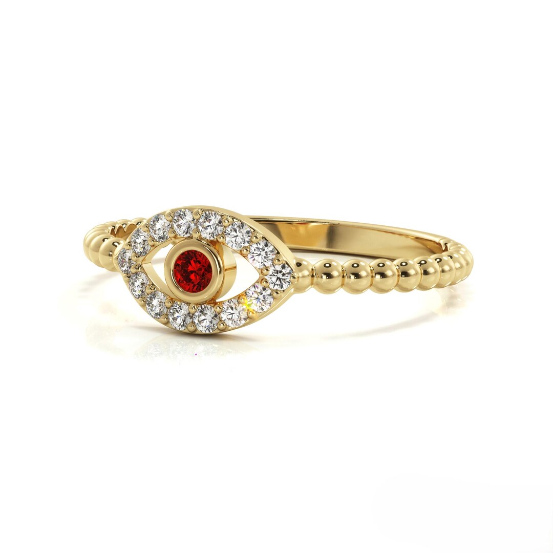 Gold Ruby Evil Eye Ring Natural Ruby and Diamond Ring Red Gemstone Ring ...