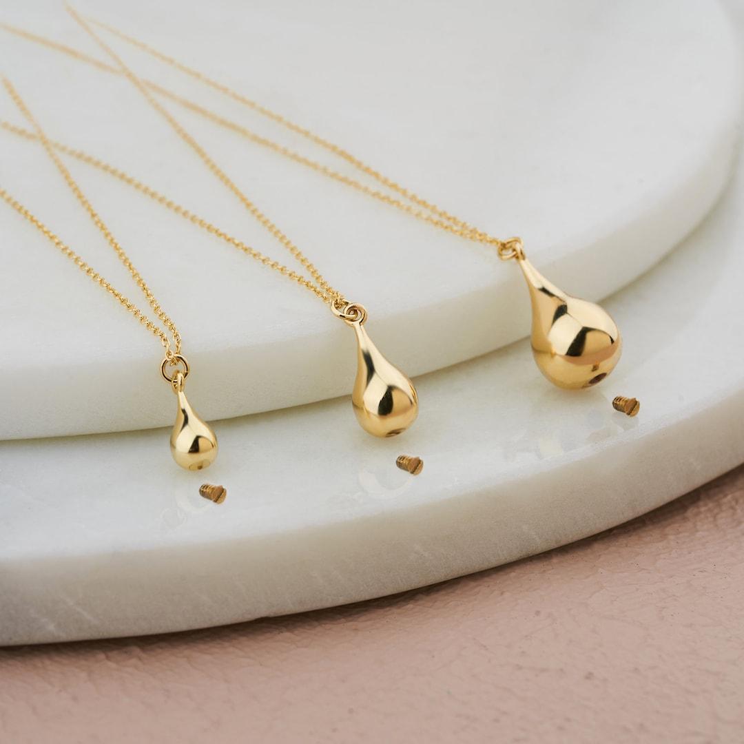 Cremation Jewelry Tear Drop Urn Necklace, 14K Real Gold Tear Drop ...