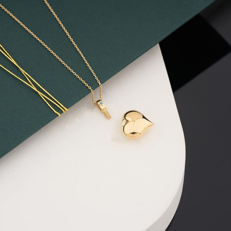 14K Gold Heart Urn Necklace Ashes Cremation Necklace With Birthstone ...