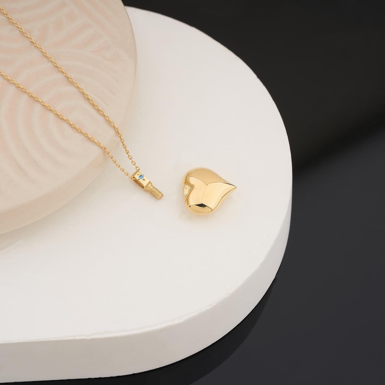 14K Gold Heart Urn Necklace Ashes Cremation Necklace With Birthstone ...