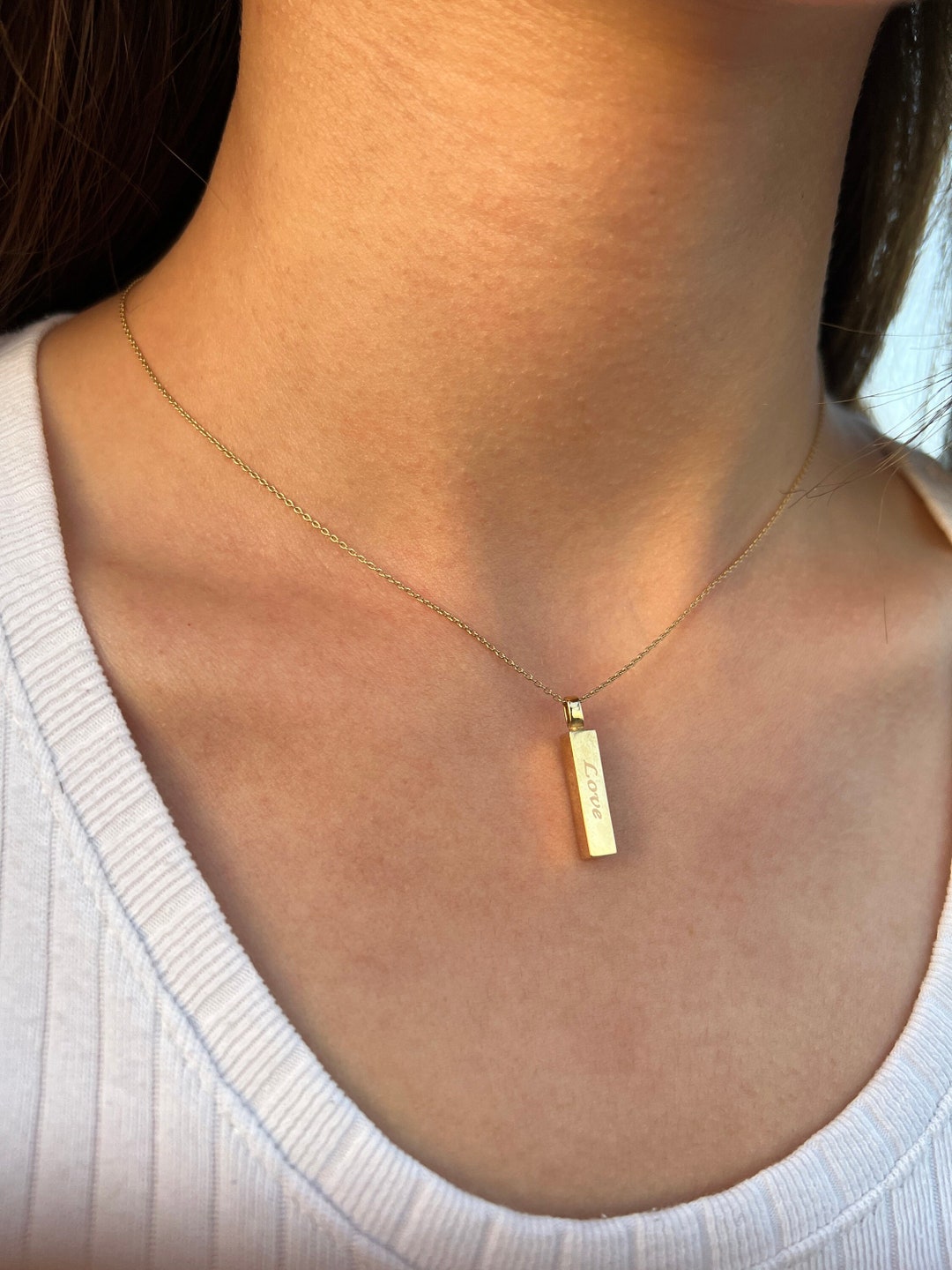 Solid Gold Bar Cremation Urn Necklace, 14K Gold Necklace for Ashes ...