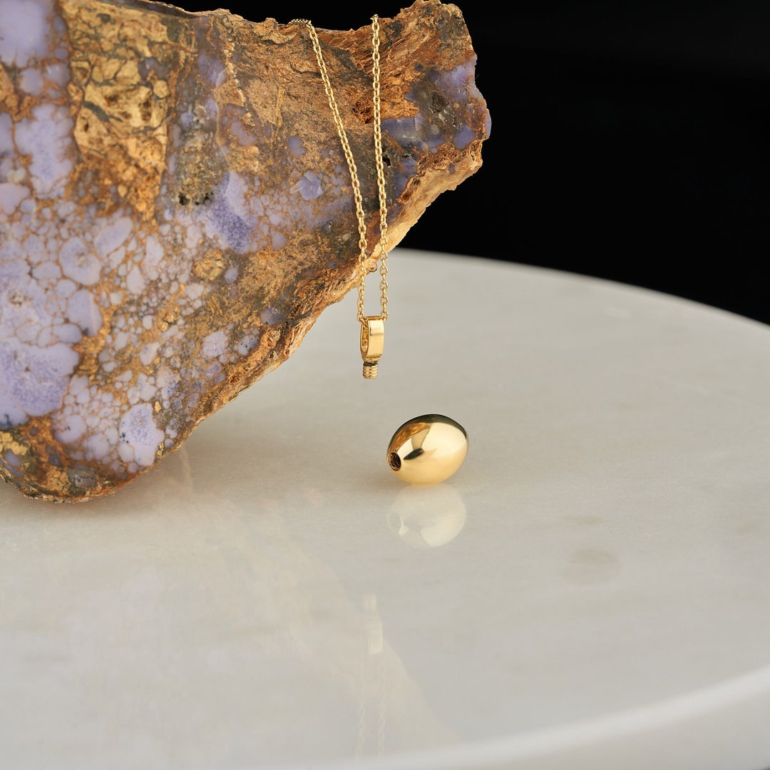 Cremation Urn Necklace 14K Solid Gold Pendant, Personalized Necklace ...