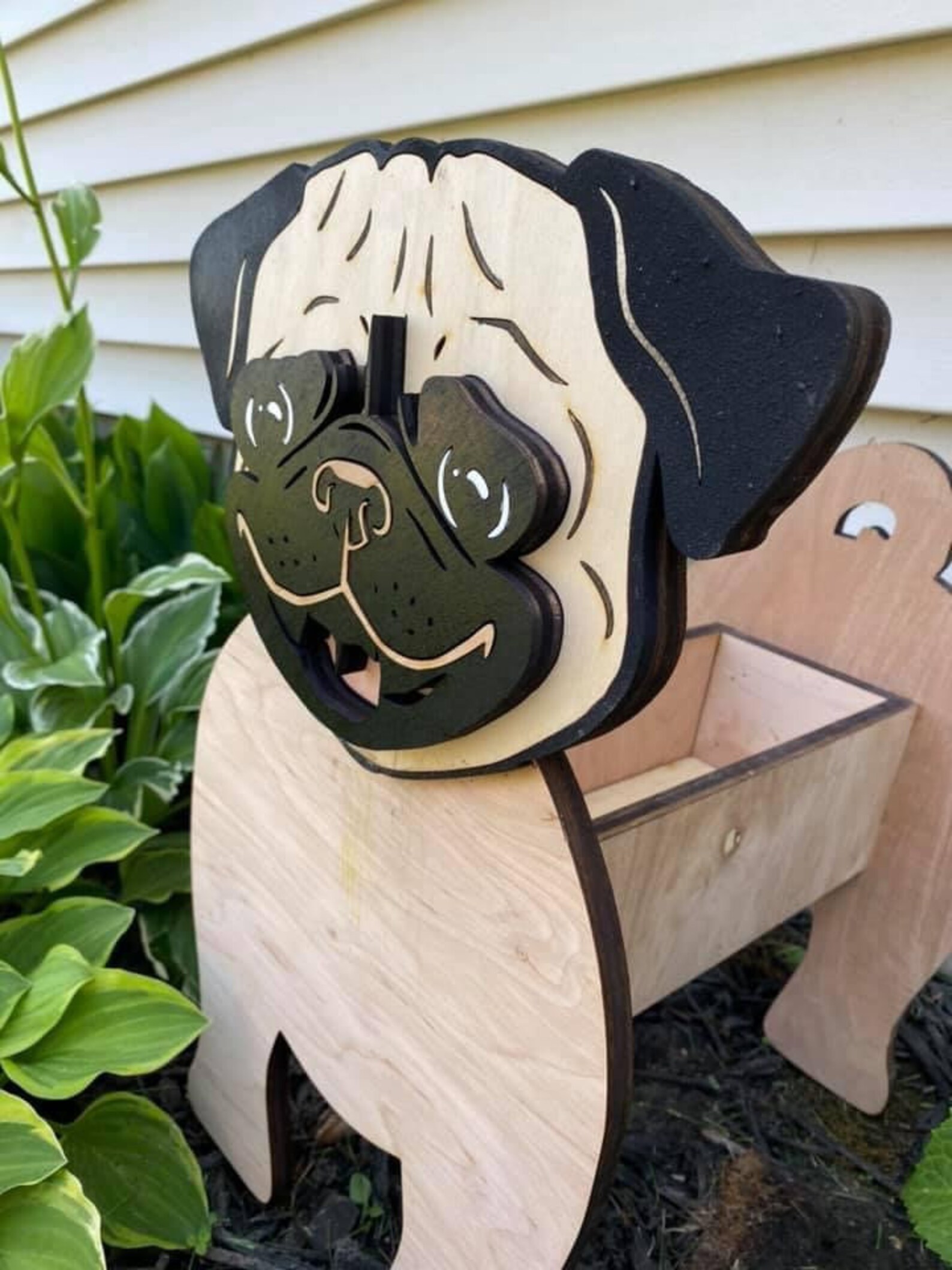 Pug Planter Hand-crafted Pug Decor Wooden Pug Planter | Etsy