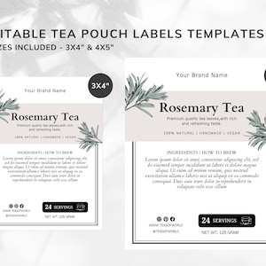 Editable Tea Pouch Label, Tea Packaging Labels, Pouch Label Template ...