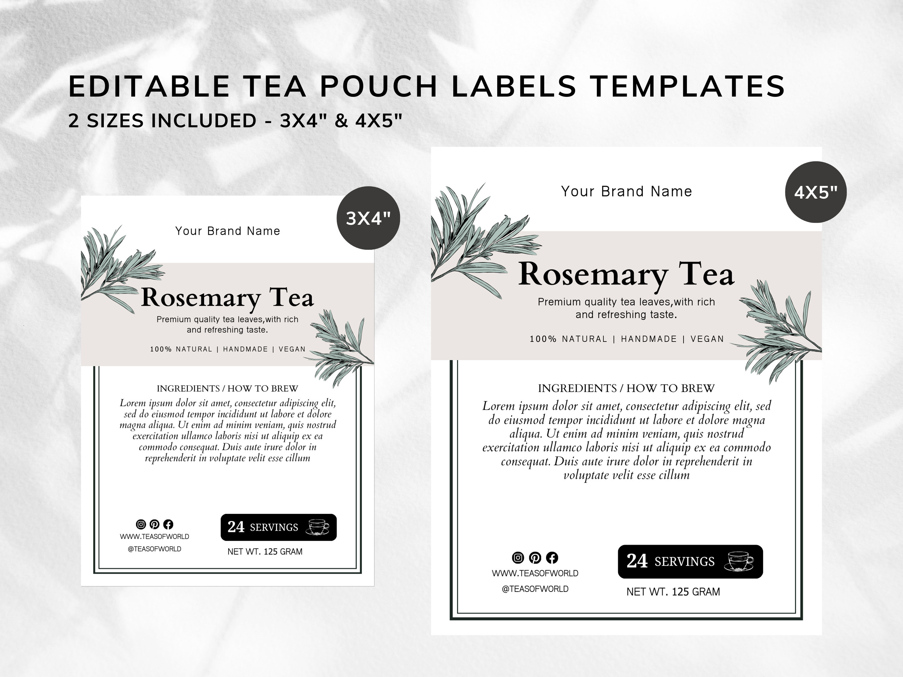 Editable Tea Pouch Label Tea Packaging Labels Pouch Label - Etsy