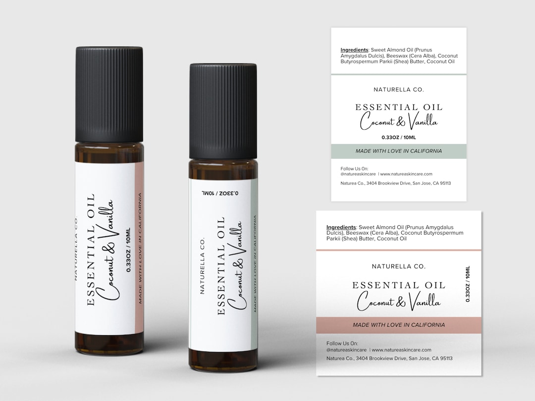 Essential Oil Roller Bottle Label, 10 Ml Oil Roller Bottle Label ...