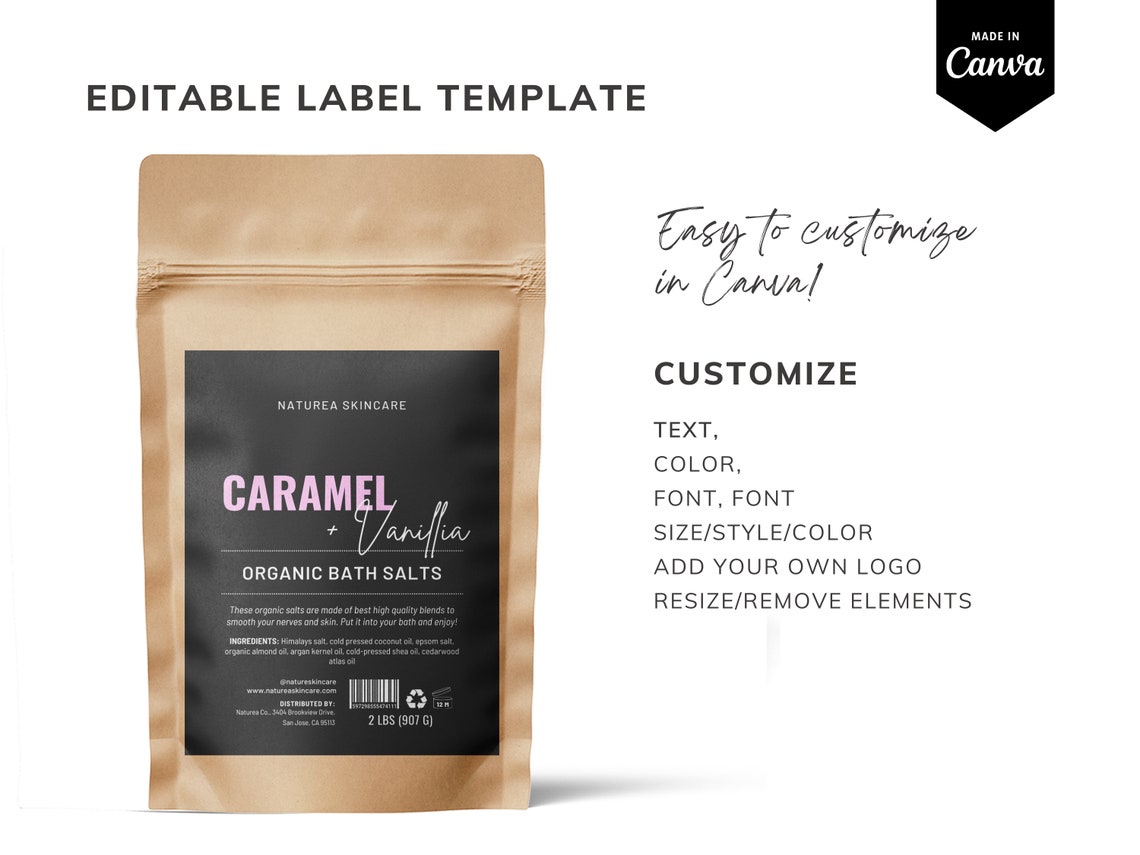 Pouch Label Template Canva Bath Salt Label 3x4 4x5 3x2 - Etsy